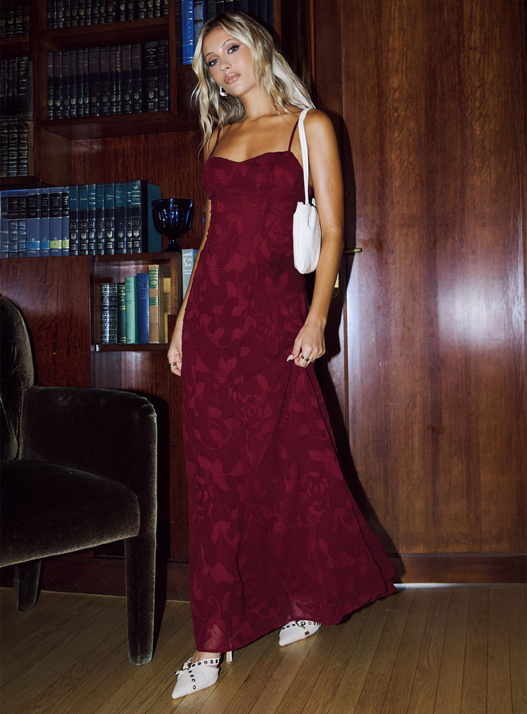 Leading Lady Sweetheart Maxi Dress Red Floral Burnout | Princess Polly