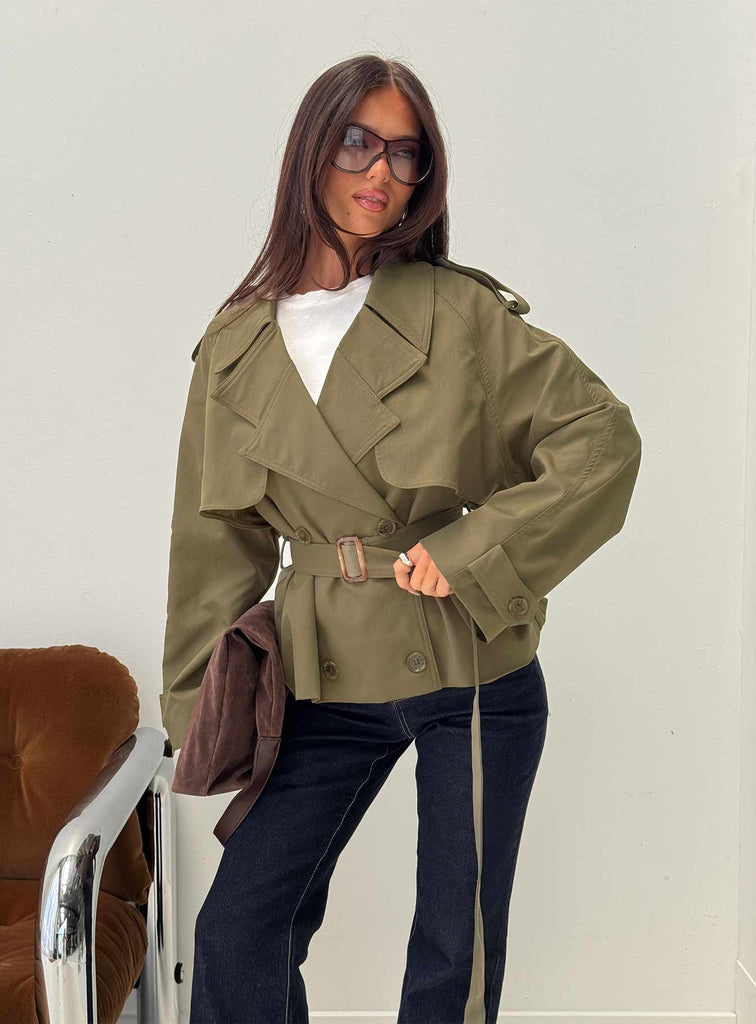 Eldora Cropped Trench Coat Green | Princess Polly