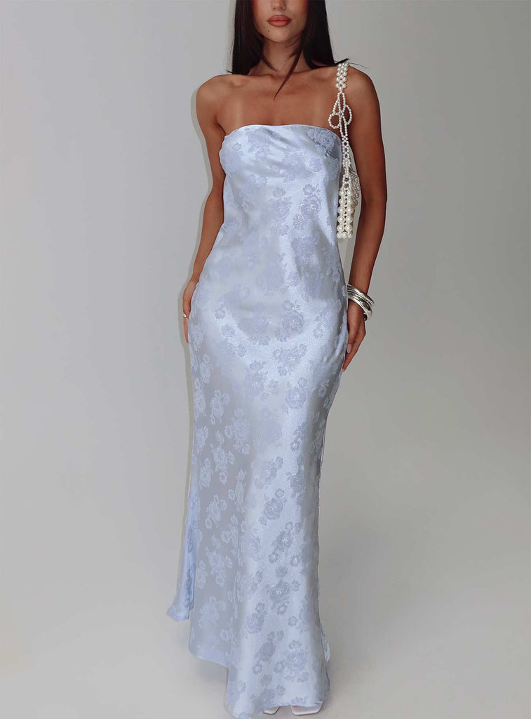 Haley Maxi Dress Blue Jacquard | Princess Polly