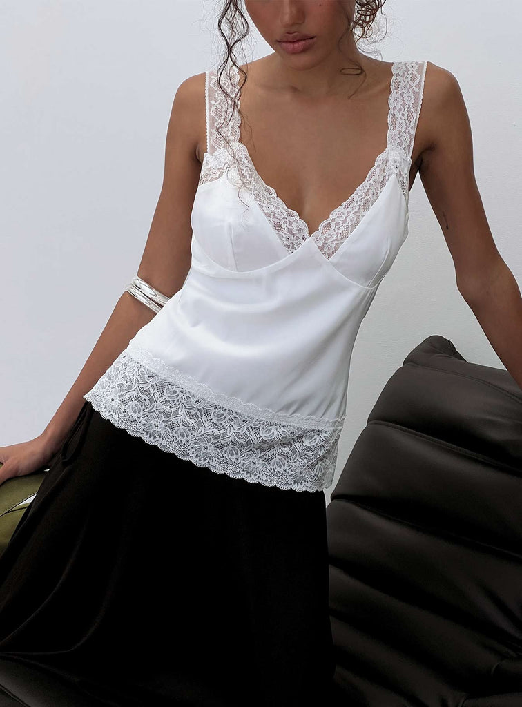 Avyra Lace Trim Cami Top Ivory | Princess Polly
