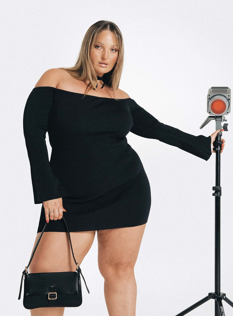 Parisa Long Sleeve Mini Dress Black Curve | Princess Polly
