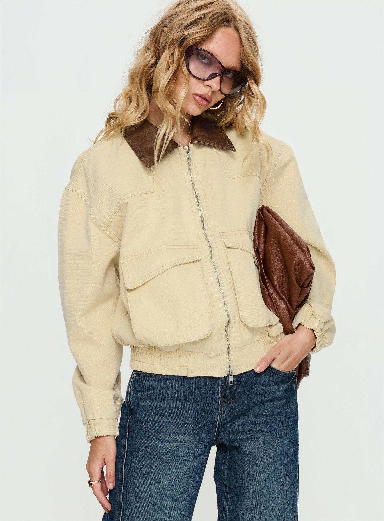Sancia Bomber Jacket Beige | Princess Polly