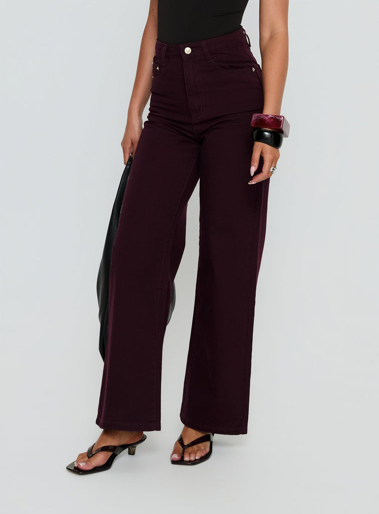 Nicolo High Rise Straight Leg Jeans Currant | Princess Polly