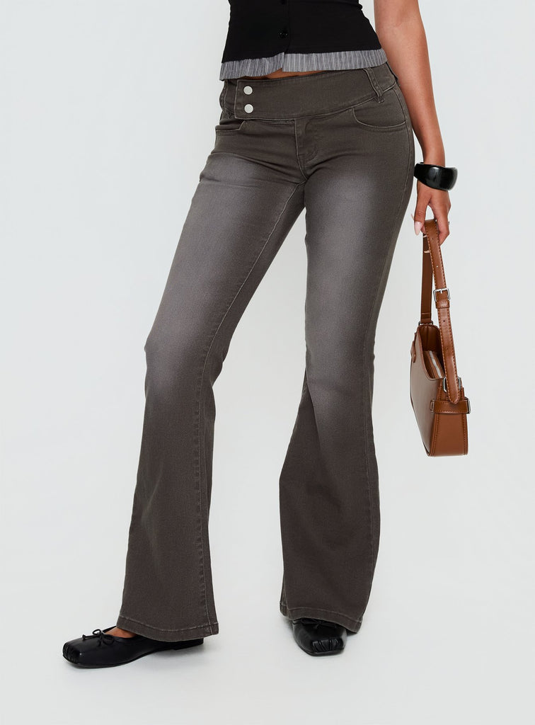 Romea Low Waist Bootleg Jeans Dark Grey | Princess Polly