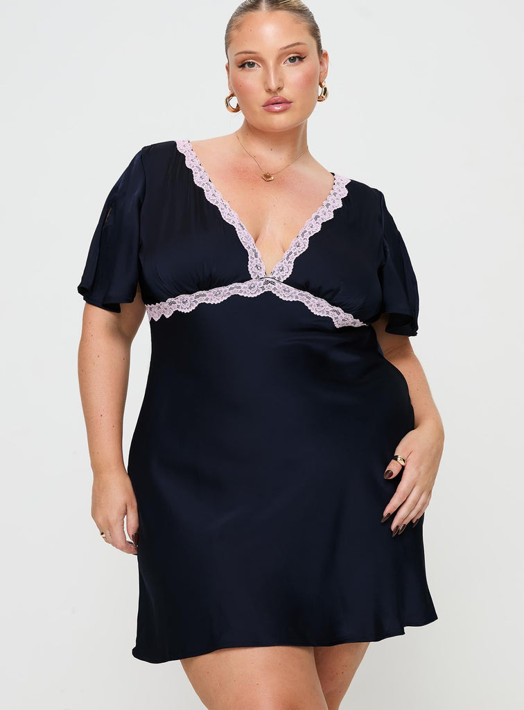 Jaron Mini Dress Navy Curve | Princess Polly