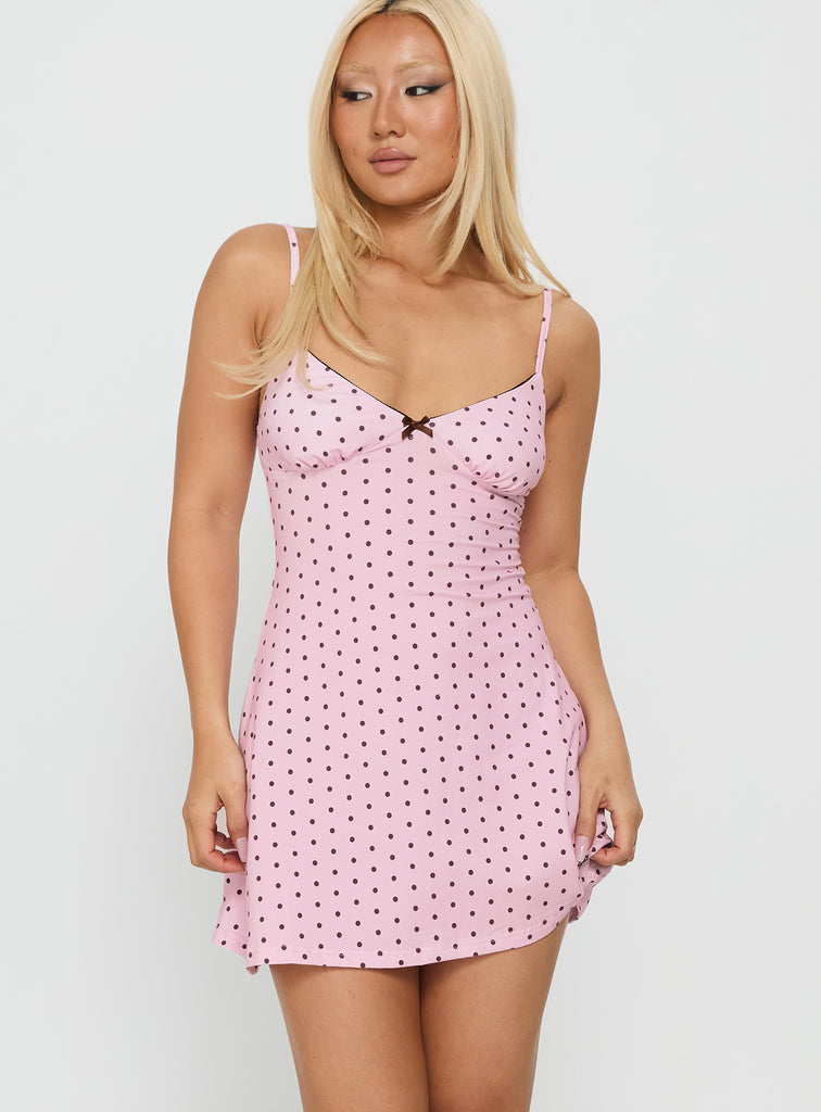 Sleep Schedule Sleep Mini Dress Pink Polka | Princess Polly