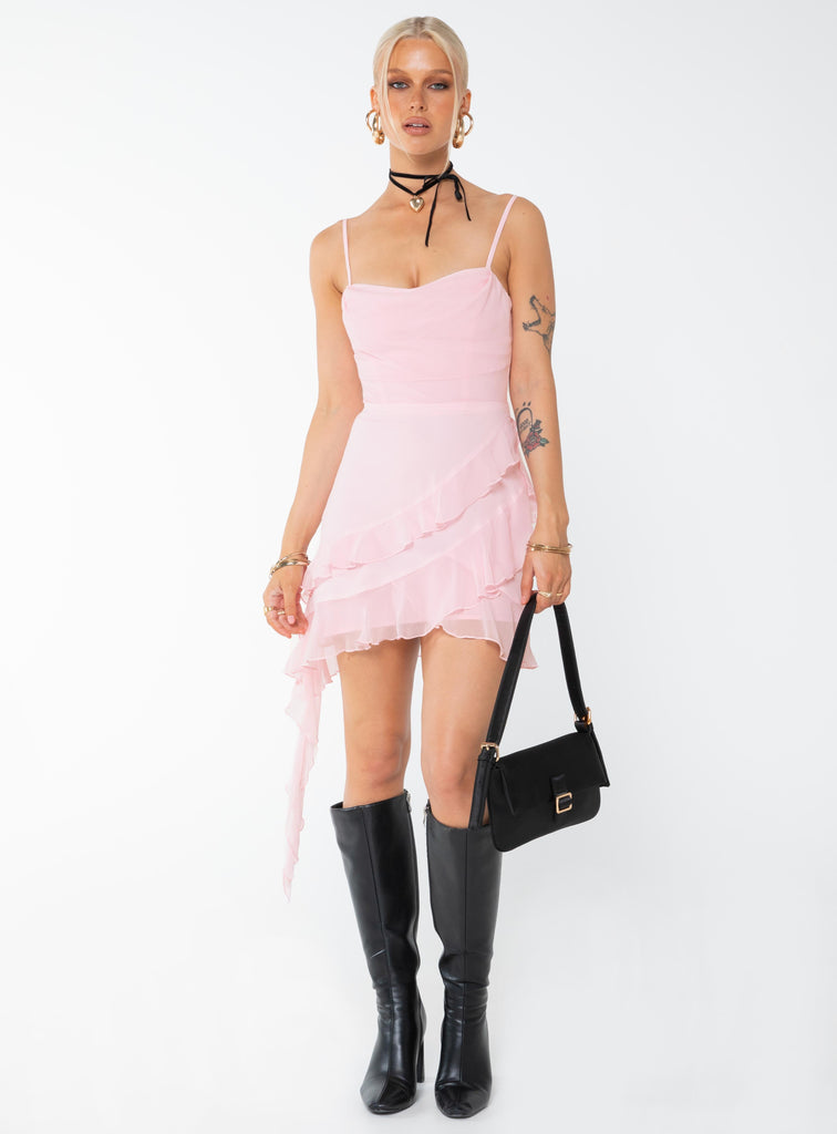 Sopha Frill Mini Dress Pink | Princess Polly UK