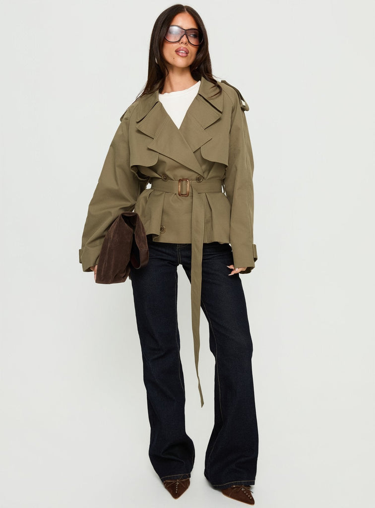 Eldora Cropped Trench Coat Green | Princess Polly