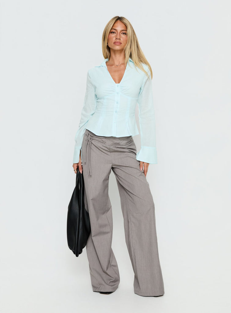 Elowenn Long Sleeve Top Soft Blue | Princess Polly