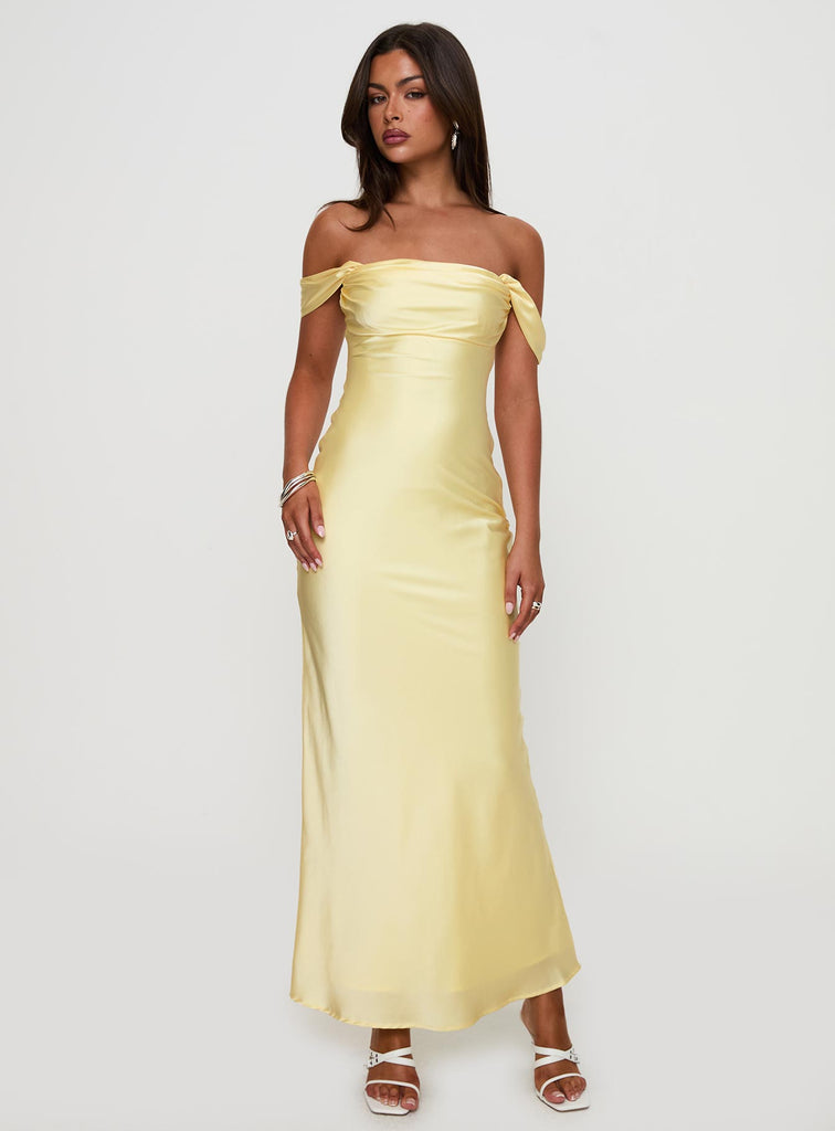 Azura Off The Shoulder Maxi Dress Yellow | Princess Polly