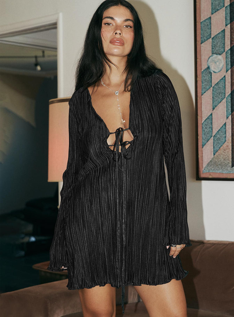 Malop Long Sleeve Mini Dress Black | Princess Polly