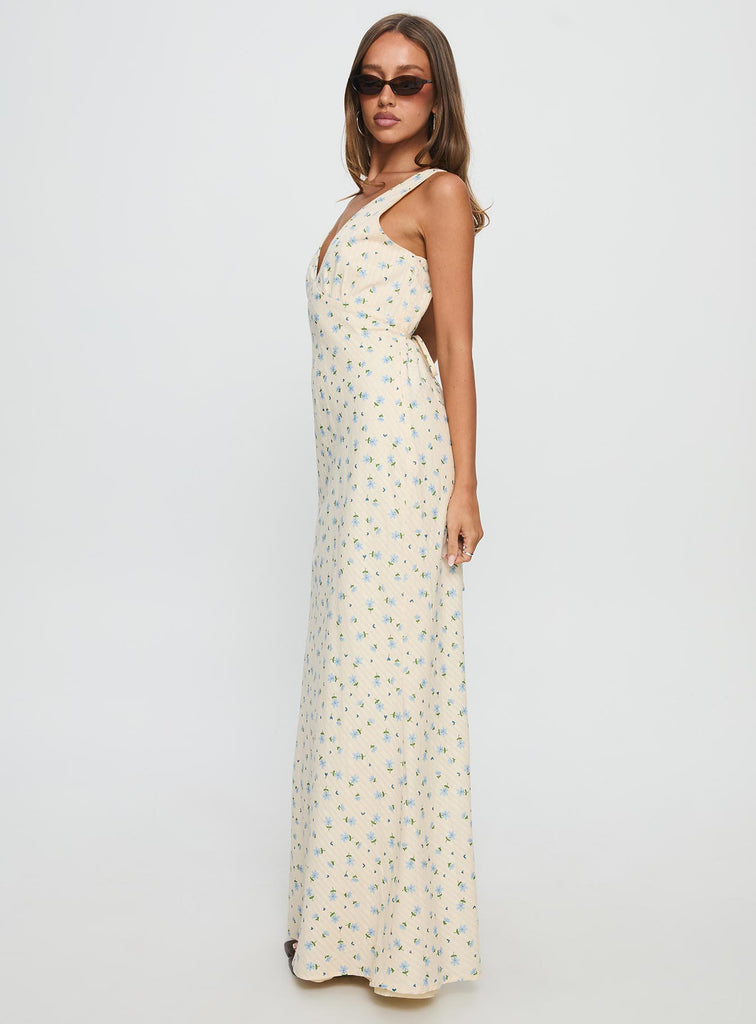 Manolia Textured Maxi Dress Cream Floral | Princess Polly