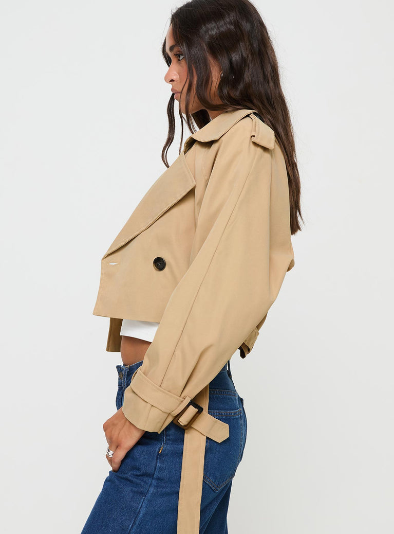 Darlington Cropped Trench Coat Beige | Princess Polly UK