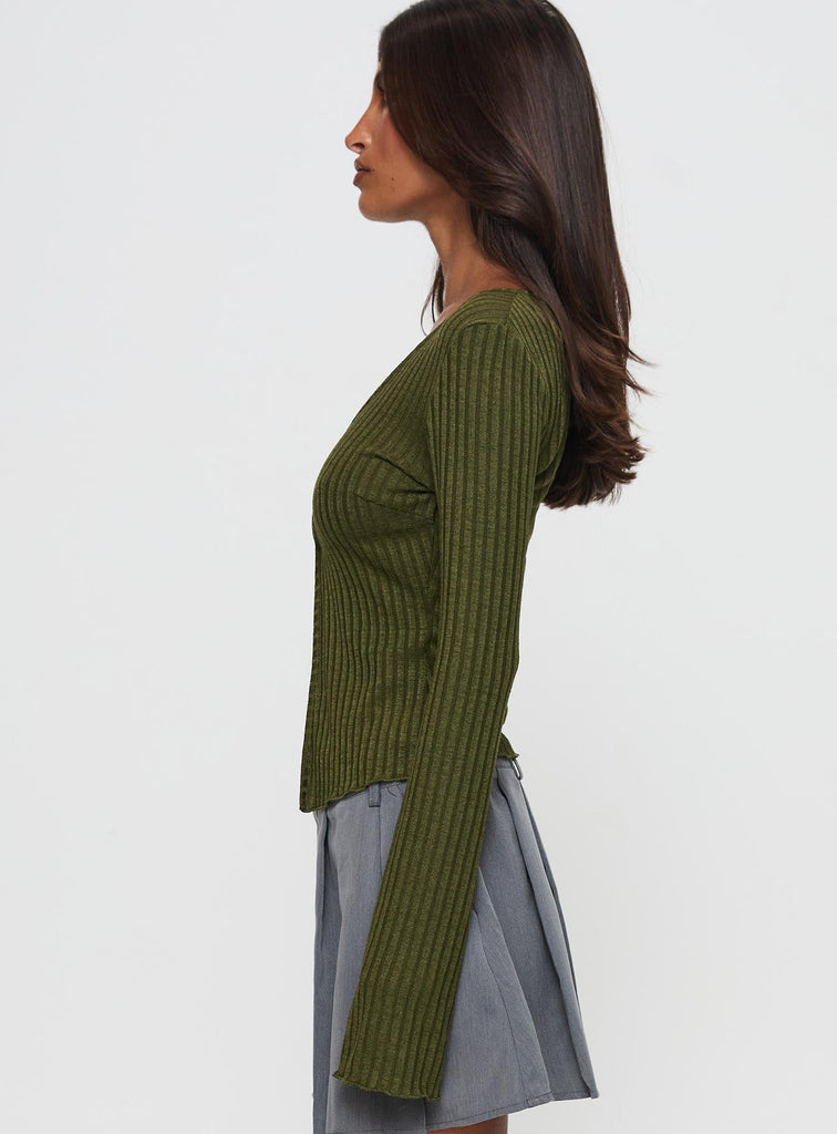 Allona Long Sleeve Top Green | Princess Polly