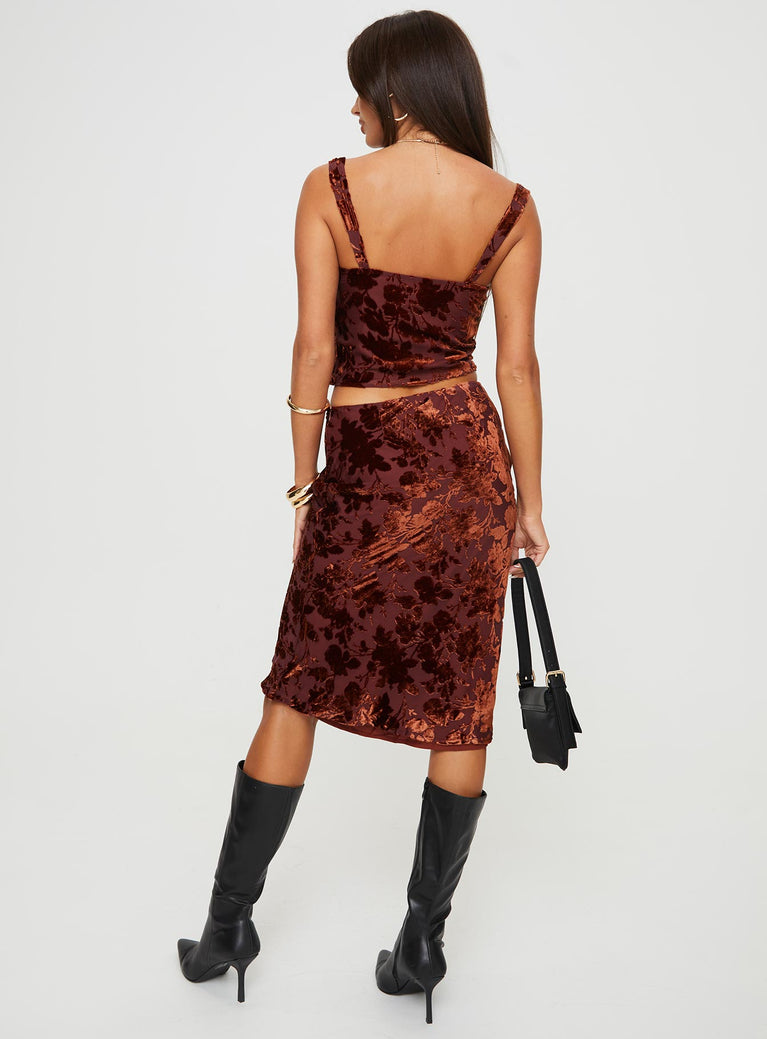 Devore Midi Skirt Burgundy | Princess Polly UK