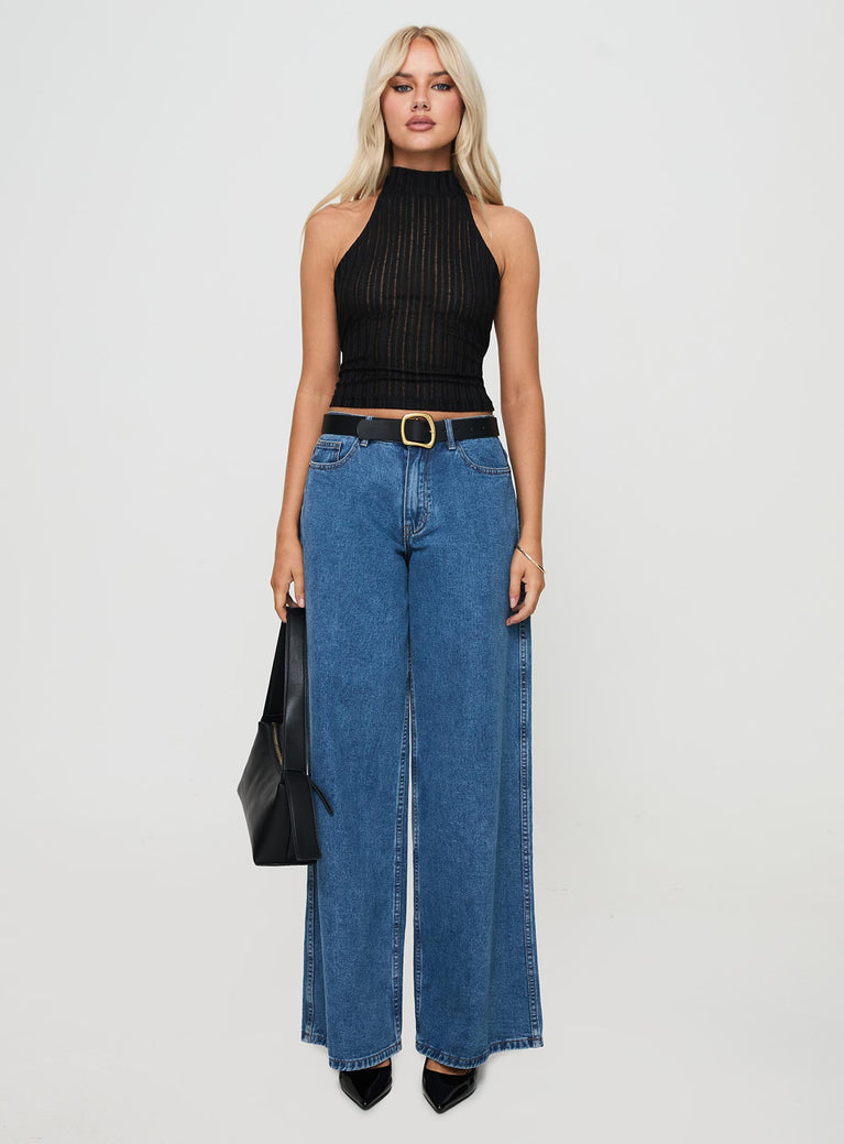 Zephria Sheer Halter Top Black | Princess Polly UK