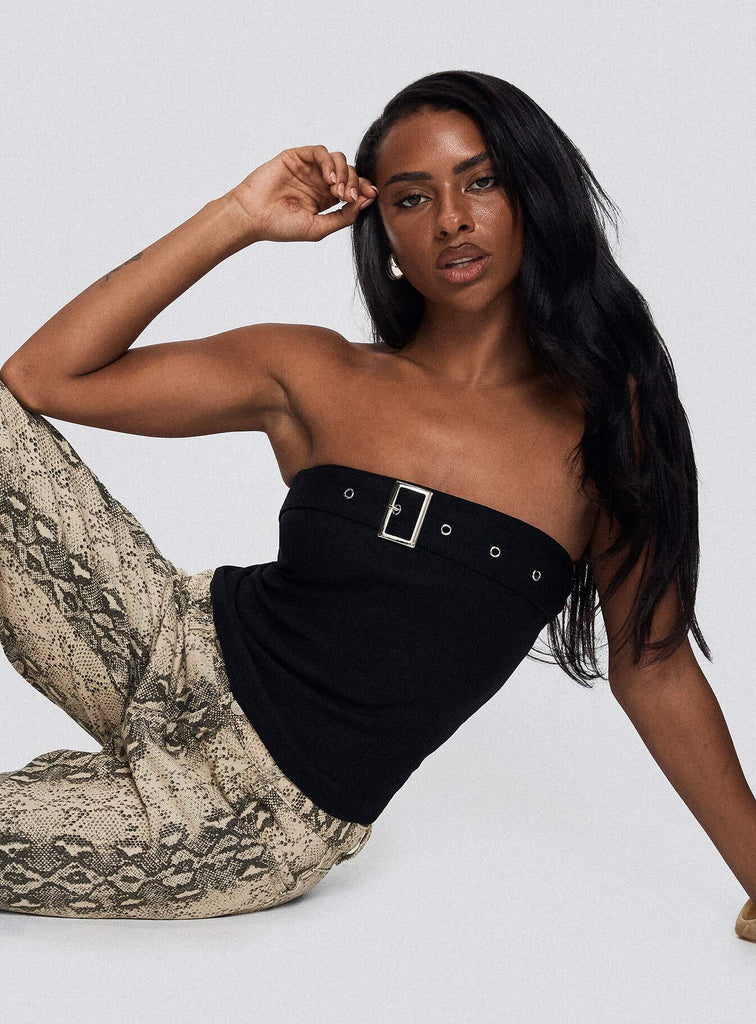 Satellite Strapless Buckle Detail Top Black | Princess Polly