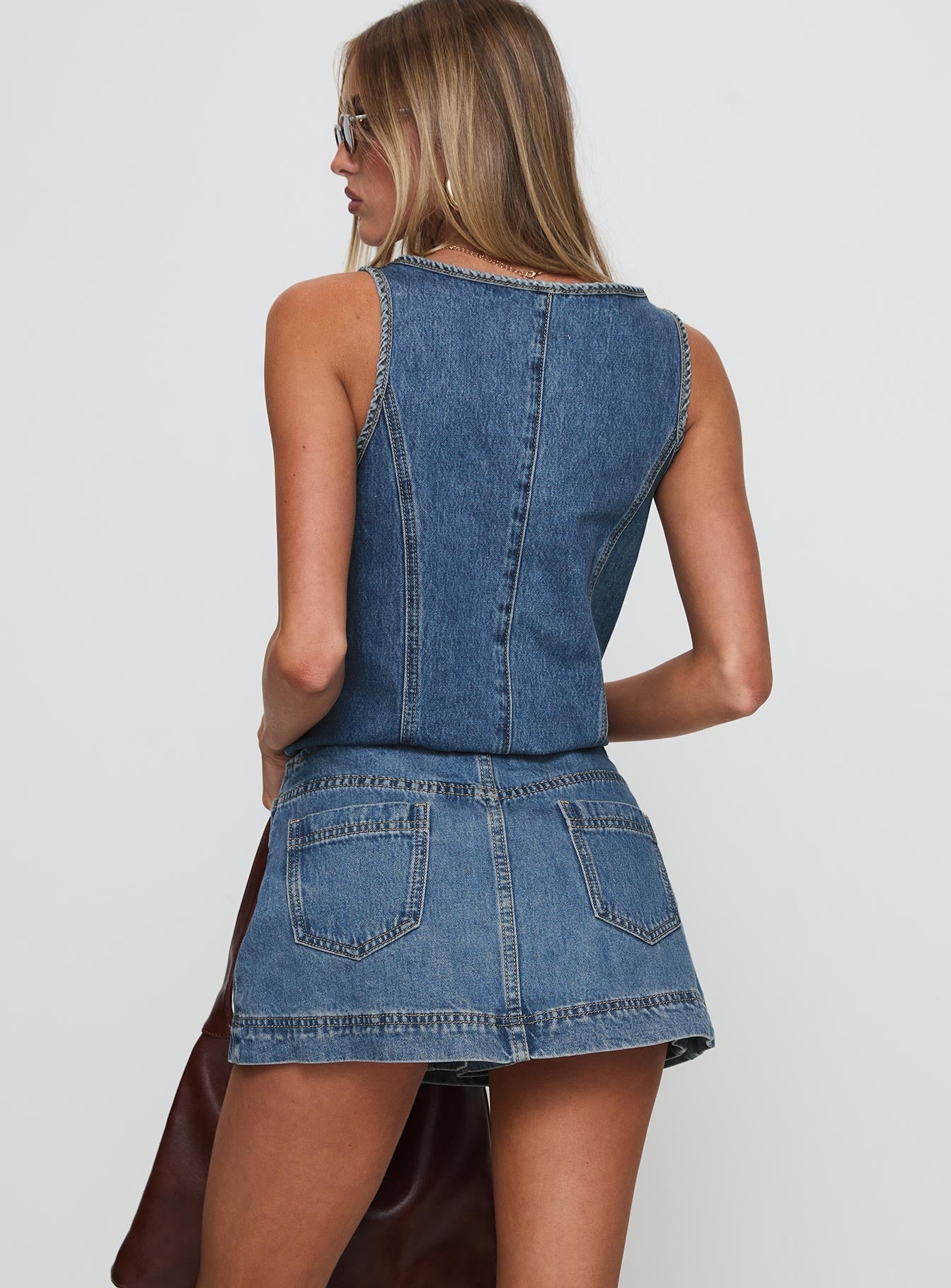 Stefenie Denim Skort Mid Wash | Princess Polly