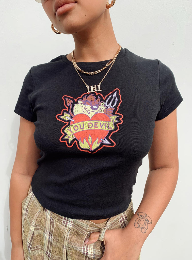 Taz You Devel Longline Baby Tee Black | Princess Polly