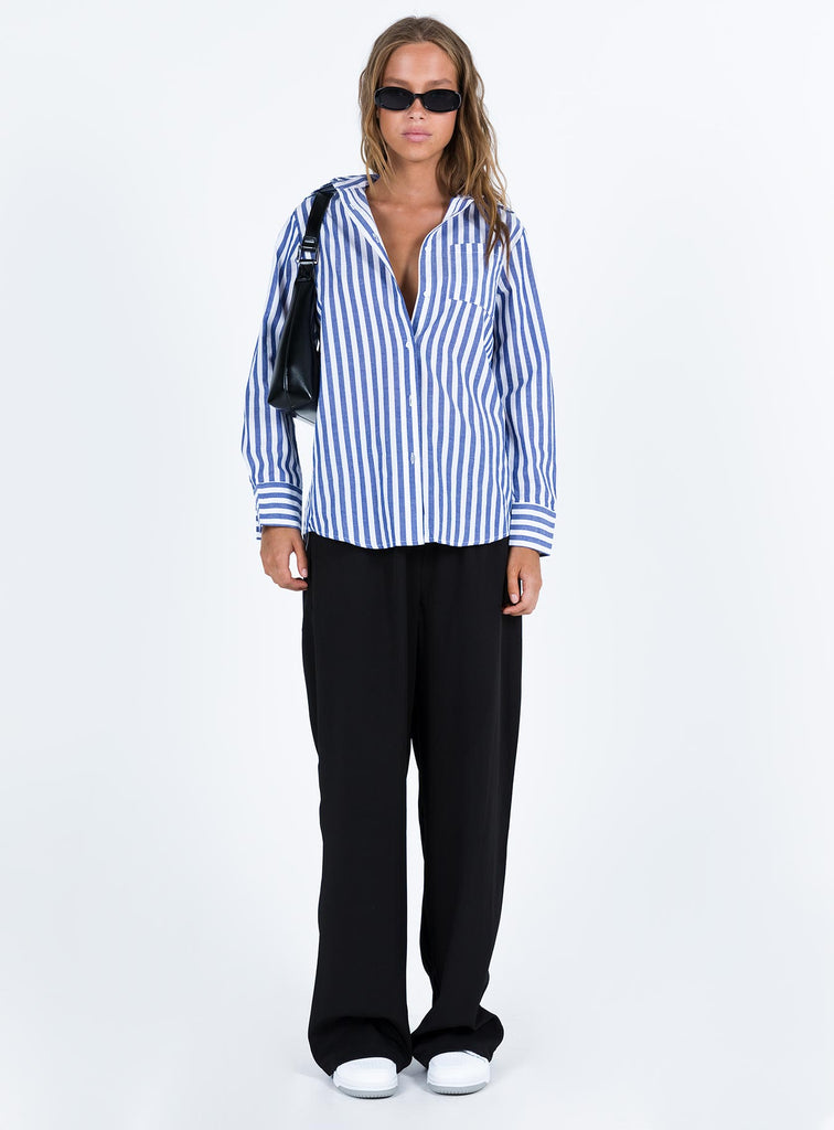 Shaylan Stripe Shirt Blue | Princess Polly