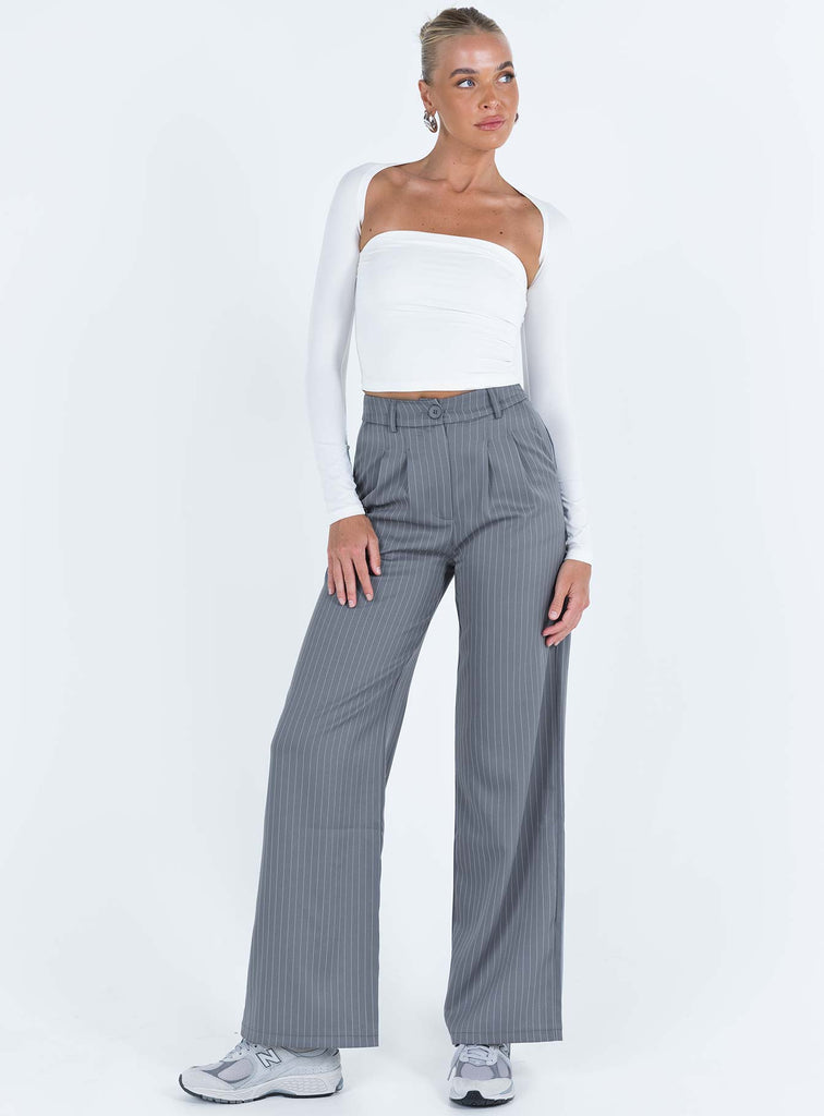 Archer Pants Pinstripe Grey Tall | Princess Polly UK